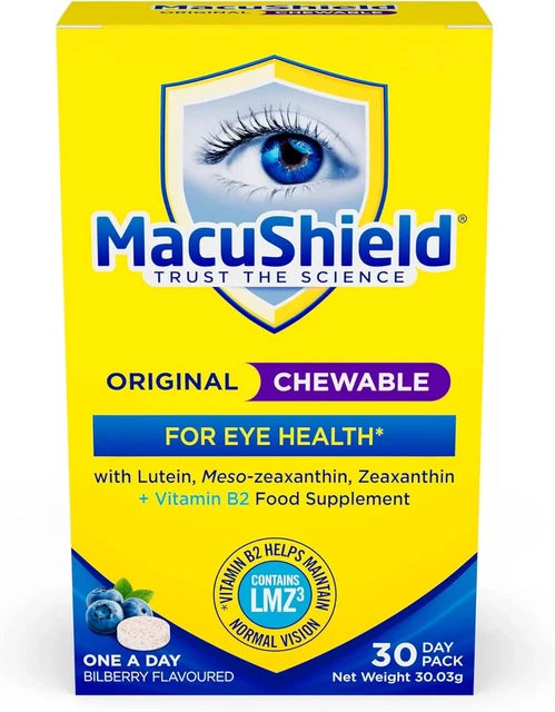MACUSHIELD ORIGINAL+ CHEWABLE Blueberry Flavour, 30 Day Pack, For Eye ...