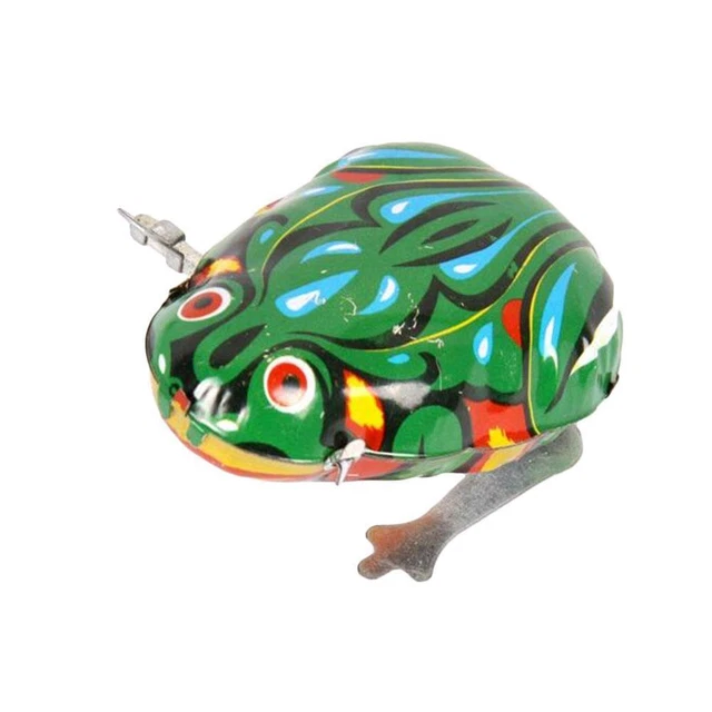 VINTAGE WIND UP Animal Jumping Frog Retro Classic Clockwork Tin Toy New ...
