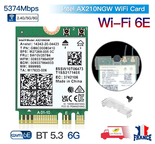 CARTE WIFI 6E Intel AX210NGW 802.11AX Tri-Bande 2400Mbps NGFF M.2 Bluetooth 5.3 EUR 32,99 ...
