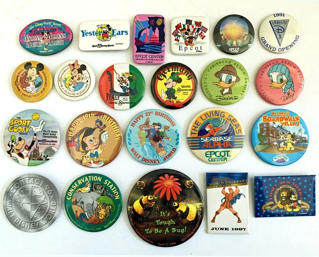 WALT DISNEY WORLD Vintage 22 PInback Button Collection - You Choose $8. ...