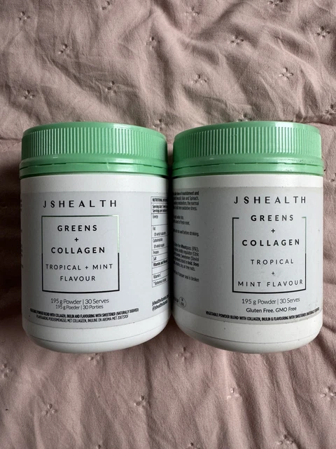 2 X JS Health Greens And Collagen 195g Tropical And Mint Flavour Powder ...