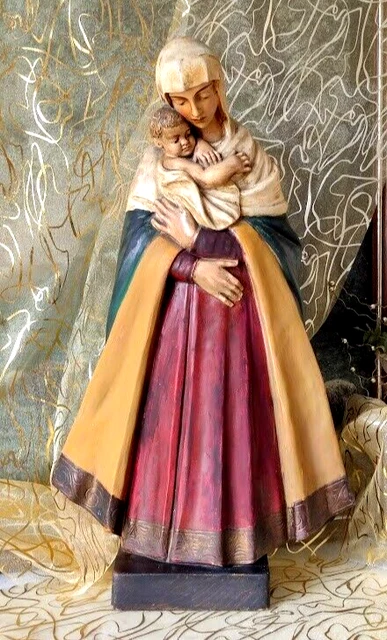STATUE VIERGE MARIE Et Enfant Jesus En Platre Signee Marton Antique ...