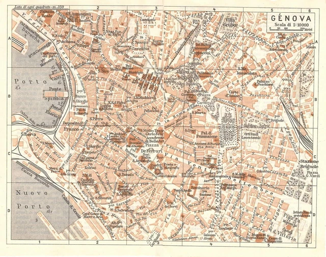 CARTA GEOGRAFICA ANTICA GENOVA pianta della città TCI 1937 Antique map ...