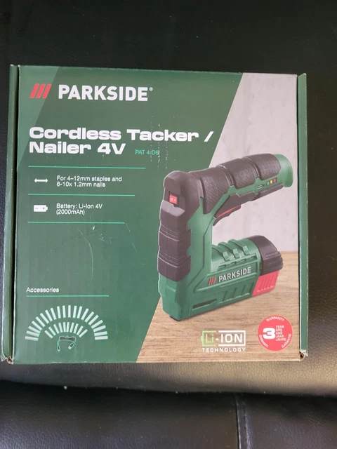 PARKSIDE CORDLESS NAILER Stapler Nail Gun Tacker Fast Charge 4V Li-Ion ...