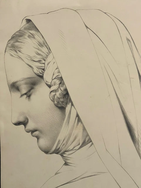 KUNSTBLATT PORTRÄT 19. Jhd. Profil Junges Frau Mittleres Zeitalter Léon ...