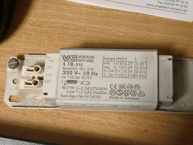 VOSSLOH SCHWABE VORSCHALTGERÄT Drossel L18.318 230V 50 Hz EUR 5,00 ...