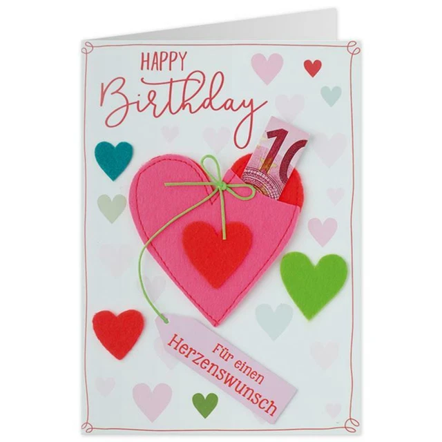 GEBURTSTAGSKARTE KARTE GRUSSKARTE Filz Glückwunsch Geldkarte Kerze ...