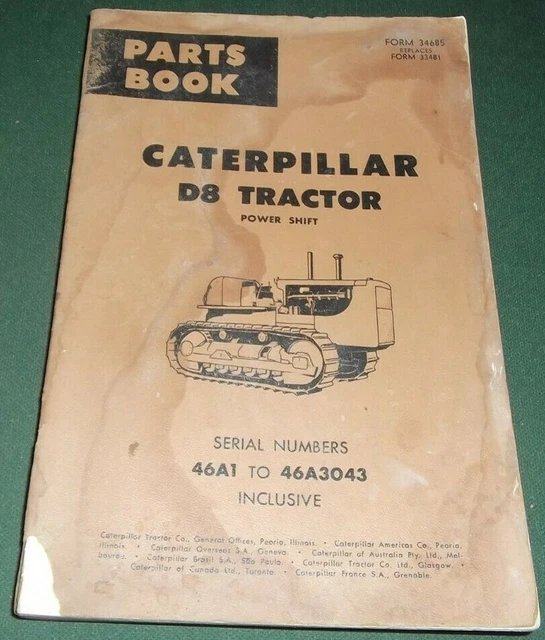 Cat Caterpillar D8 Tractor Dozer Bulldozer Parts Book Manual S N 46a1