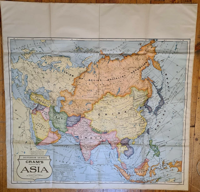 1937 CRAM'S POLITICAL Map of Asia Original Poster Political Card Asia £ ...