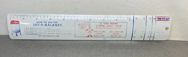 VINTAGE ADVERTISING RULER Postal Scale El Toro Military Base Let-r ...