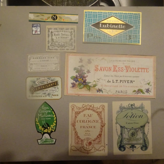 LOT DE 10 étiquettes de ^parfumerie (lubin, bourjois ,piver etc ...
