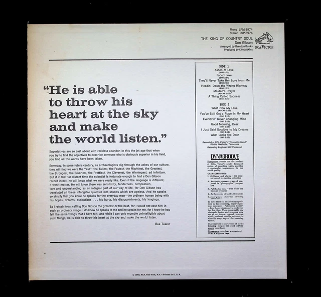 DON GIBSON THE King Of Country Soul LP 1968 RCA Victor Country $3.60 ...