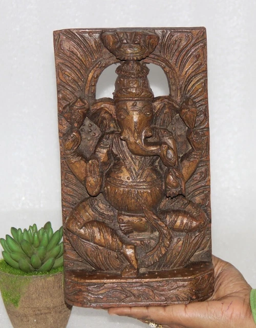 1930'S VINTAGE WOODEN Handcrafted Copper Painted God GANESHA Statue ...