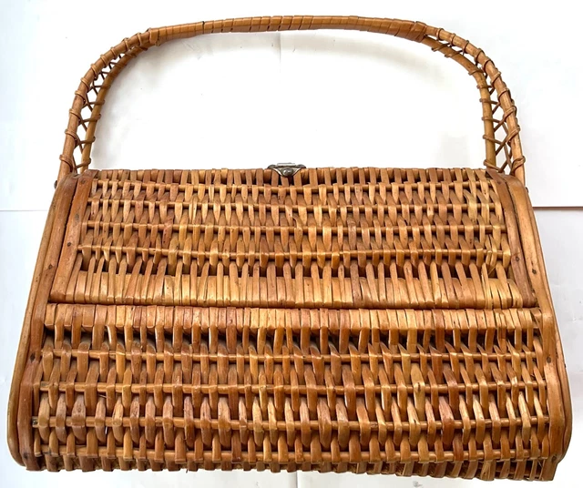 ANCIEN PANIER EN OSIER 1940 OUVERTURE LATÉRALE 1940s WICKER BASKET SIDE ...