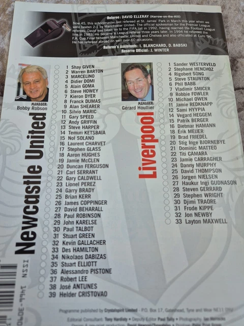 NEWCASTLE UNITED V Liverpool Official Matchday Programme 26th December ...