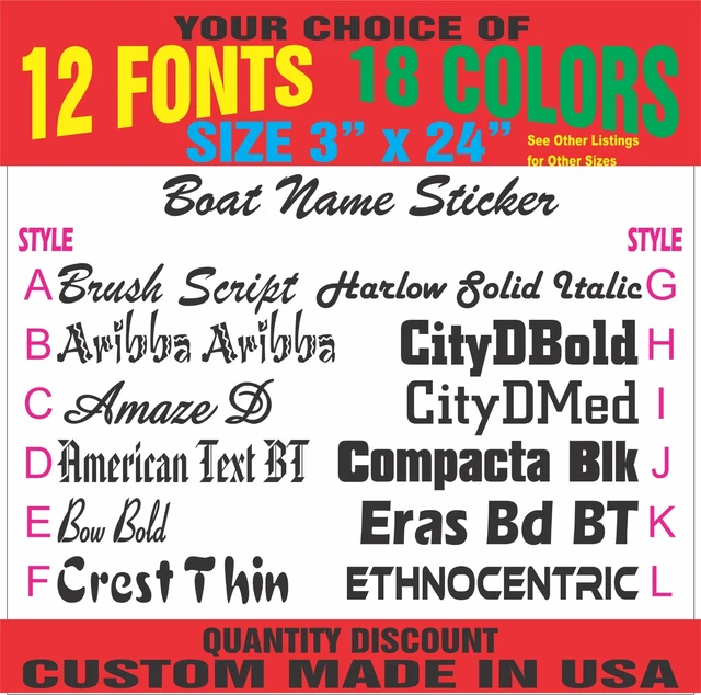 CUSTOM BOAT NAME DECAL JET SKI 3" x 24" LETTERING VINYL STICKERS $17.07 ...