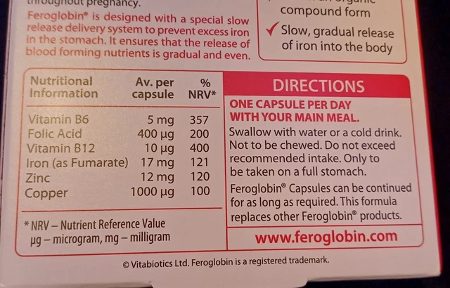 2 X FEROGLOBIN Capsules VITABIOTICS Haemoglobin & red blood cells £20. ...