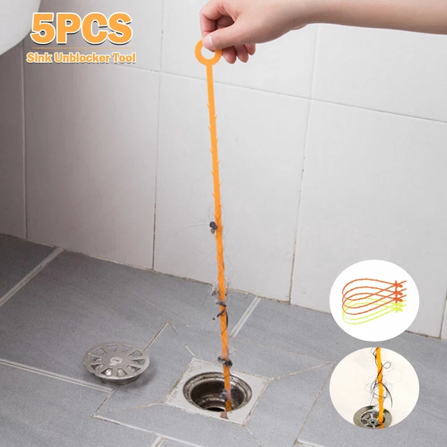 5X DRAIN UNBLOCKER Flexible Cleaner Hair Clog Sink Plug Hole Remover ...