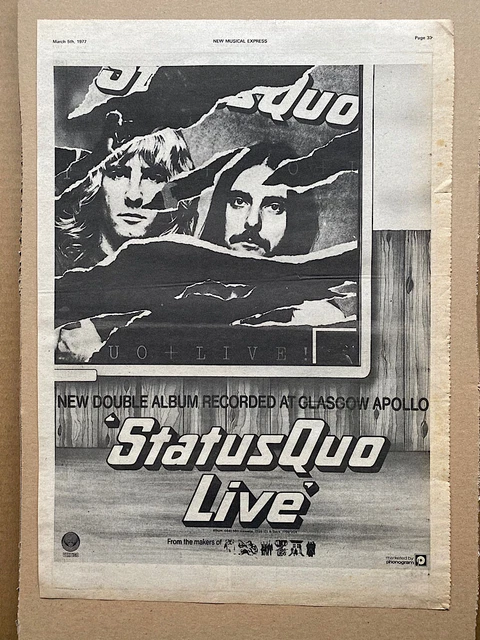 STATUS QUO LIVE (B) POSTER SIZED original music press advert from 1977 ...