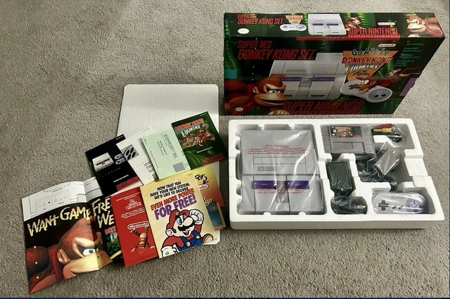 RARE VINTAGE SNES Super Nintendo Donkey Kong Console Set Cib Matching ...