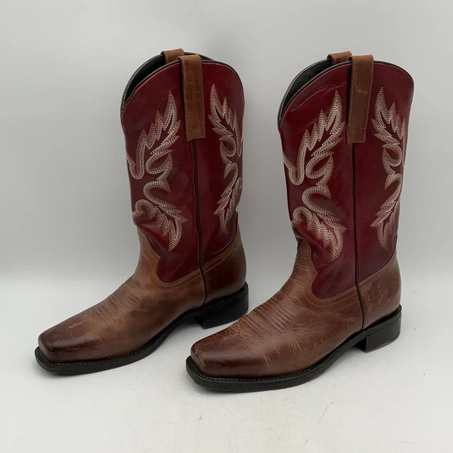 MASTERSON BOOTS MENS Brown Red Square Toe Pull-On Cowboy Western Boots ...