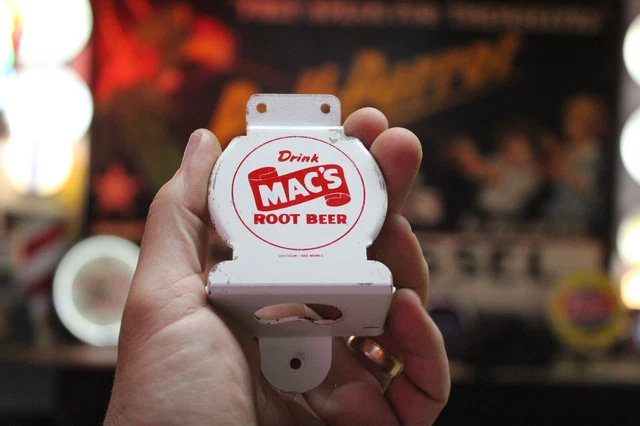 RARE 1950S DRINK MAC'S ROOT BEER PAINTED METAL BOTTLE OPENER SIGN ELF ...