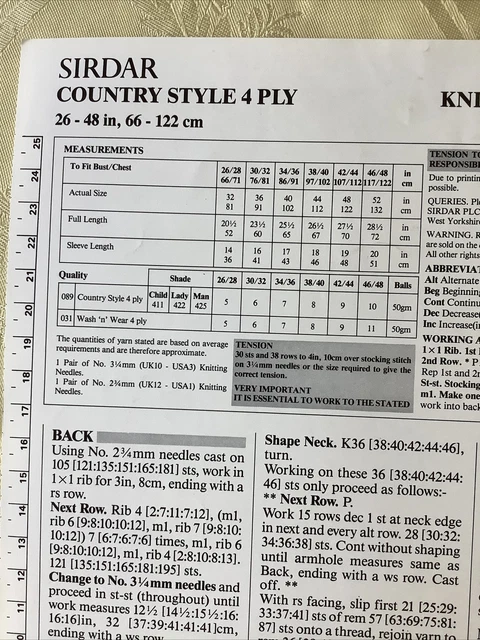 SIRDAR KNITTING PATTERN 9341. 4 ply family sweater 26-48". NEW, old stock £5.24 - PicClick UK