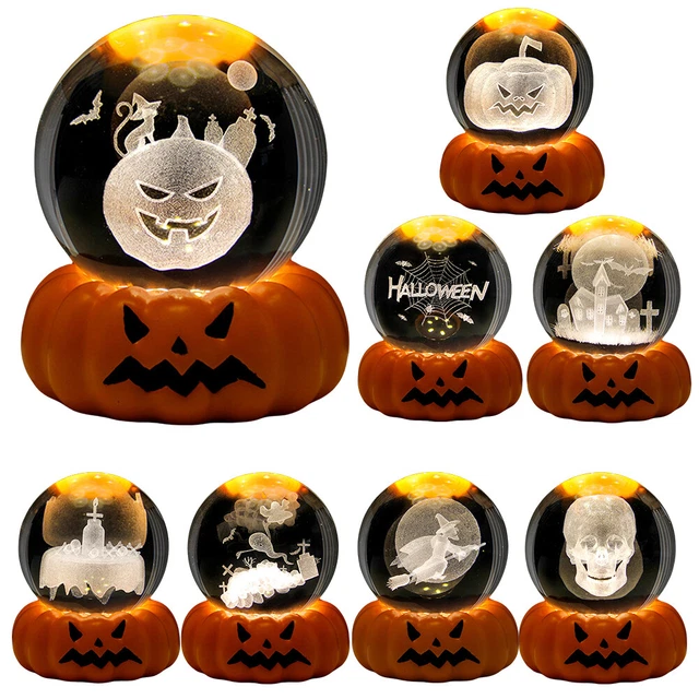 3D CRYSTAL BALL Pumpkin Base Engraved LED Night Light Crystal Ball 3D ...