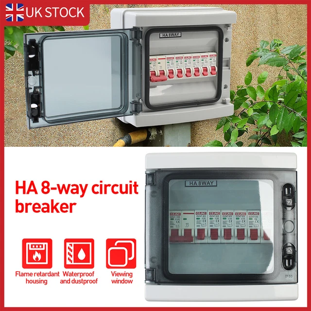 8-WAY CONSUMER UNIT Fuse Box Circuit Breakers Isolator Shed Garage ...