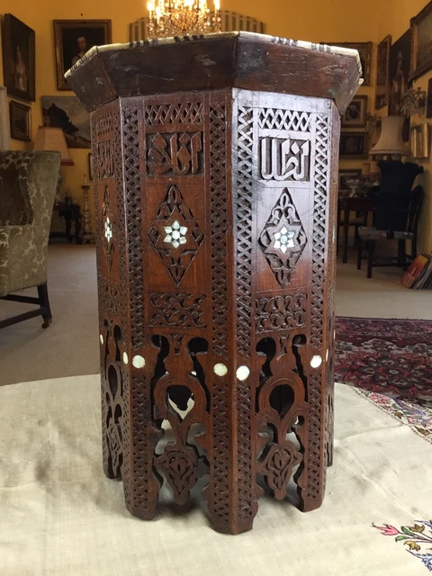 ANTIQUE C1900 SMALL octagonal ottoman kufic script moorish table 16” £ ...
