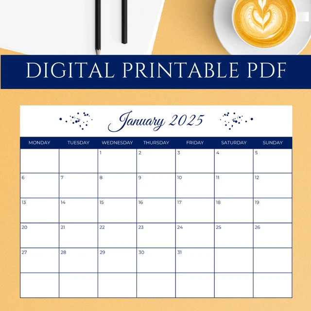 PRINTABLE 2025 MONTHLY Blue & White Calendar | PDF Digital File £5.43 ...
