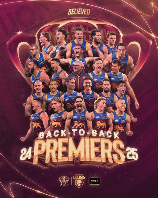 2025 BRISBANE LIONS PREMIERS AFL FOOTBALL TEAM 590mm POSTER,bargain,2 ...