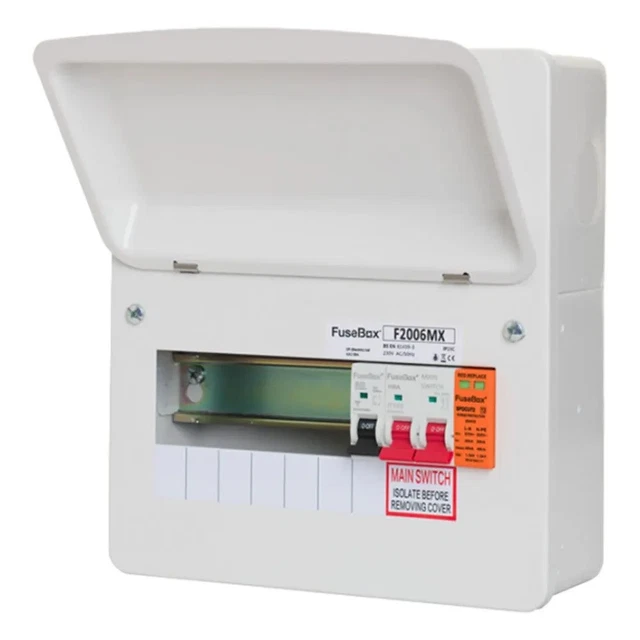 FUSEBOX F2006MX 6-WAY RCBO Main Switch Consumer Unit with T2 SPD £45.00 ...