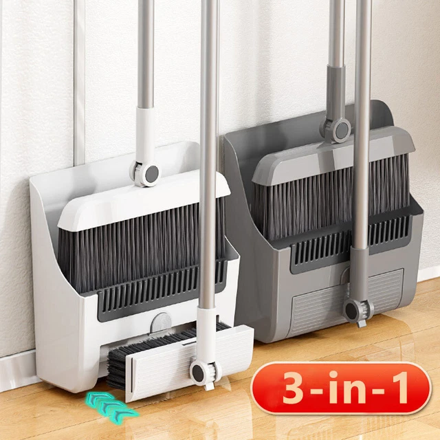NEW 3-IN-1 BROOM Dustpan Floor Brush Space Saving Combination Set Multi ...