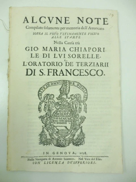 ANONIMO, ALCUNE NOTE compilate solamente per memoria dell'avvocato ...