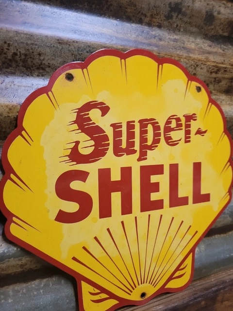 VINTAGE SUPER SHELL Sign Motor Oil Gas Station Service 12" Pump ...