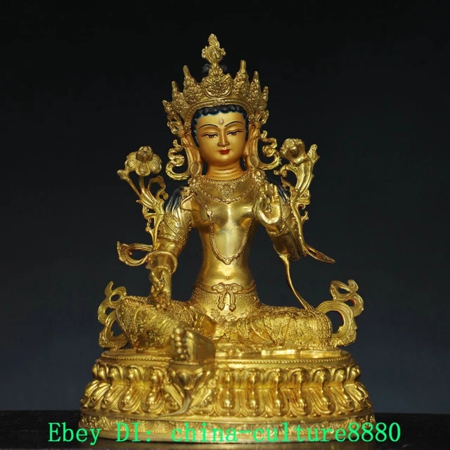 12 &VIEILLE STATUE bouddhiste Mahayana en cuivre tibétain plaqué or vert EUR 420,00 - PicClick FR
