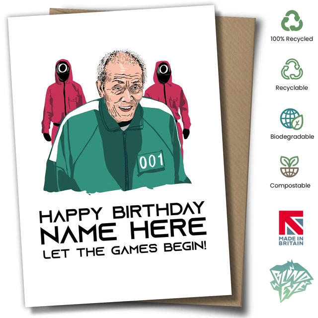SQUID GAME BIRTHDAY Card Old Man VIP Personalised Korean Super Cool ...