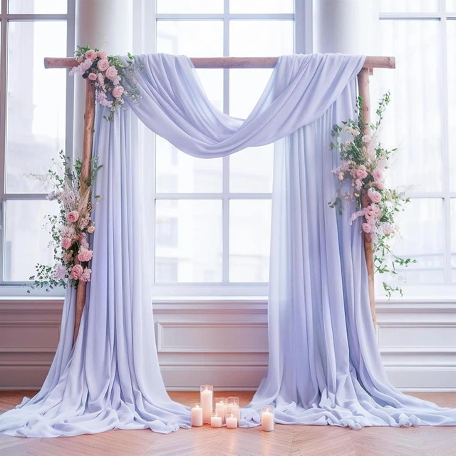 WEDDING ARCH DRAPING Fabric,1 Panel 18FT Purple Sheer Chiffon Curtain ...