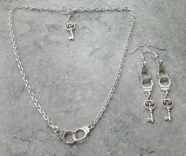 HANDCUFFS & KEY 18" Sub Slave QOS HW BDSM Necklace & Earrings Unwanted ...