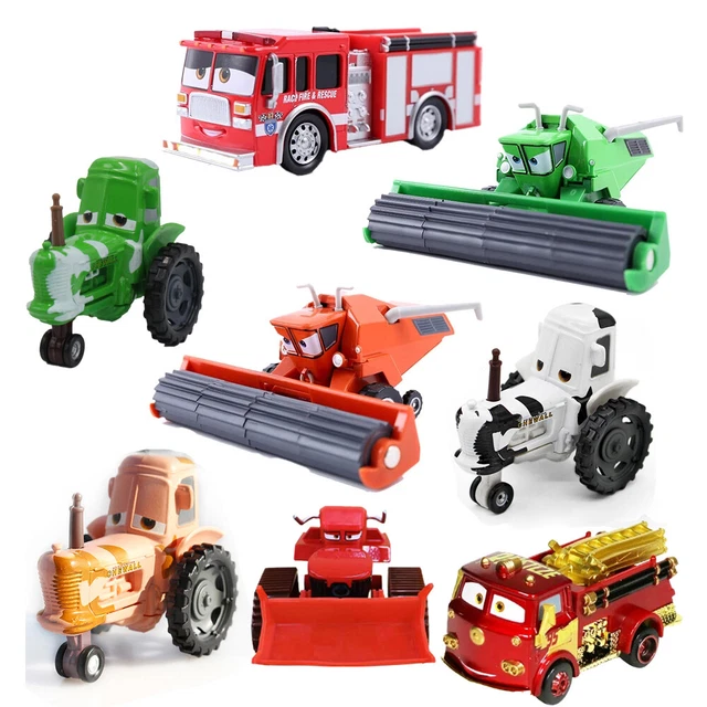 DISNEY PIXAR CARS Firetruck Red Toon Bulldozer Tractor 1:55 Diecast Car ...