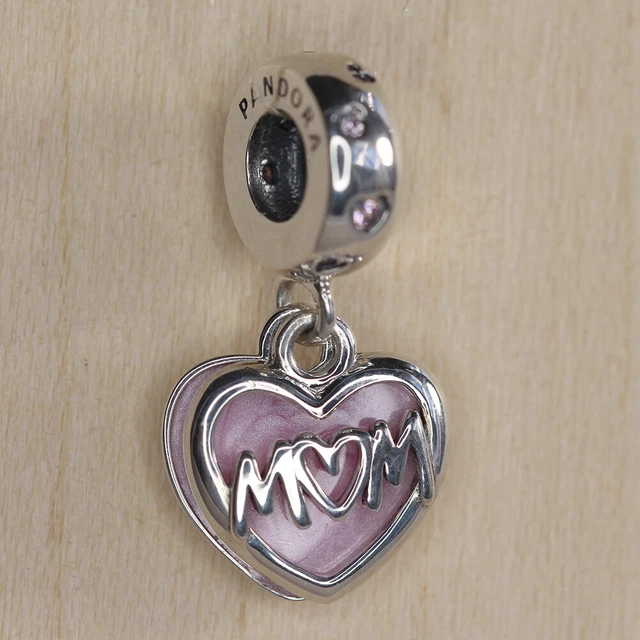 NEW AUTHENTIC PANDORA Charm Mom Script Pink Heart 798887C01 Dangle W ...