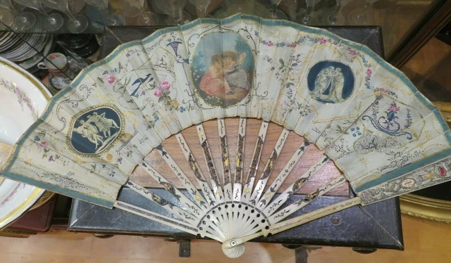 ANCIEN EVENTAIL ANTIQUE fan epoque XVIIIe directoire scene antique ...