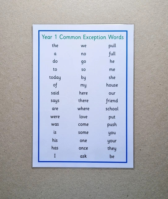 YEAR 1 COMMON Exception Words List / School - Teaching - Home £2.75 ...