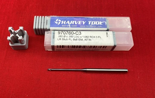NEW HARVEY TOOL Carbide ENDMILL 3 Flute # 970760-C3 1/8 BALL LONG REACH ...