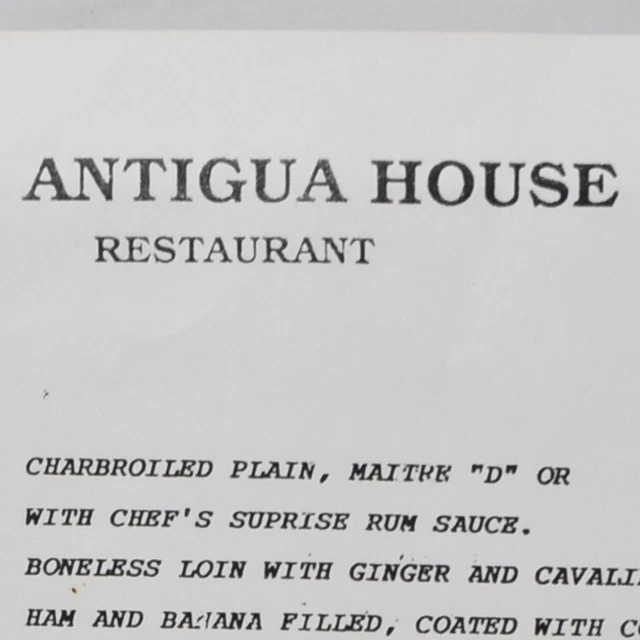 1980S THE ANTIGUA House Restaurant Menu Newgate Street St John's ...