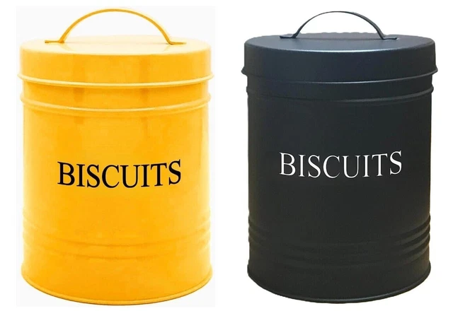 EVERYDAY BISCUIT CANISTER Tin Metal Storage Box with Handle pull Lid ...