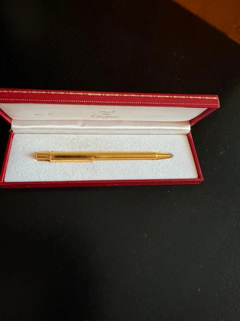 MUST DE CARTIER Ballpoint Pen no. 122010 with Red Leather No413 Case £ ...