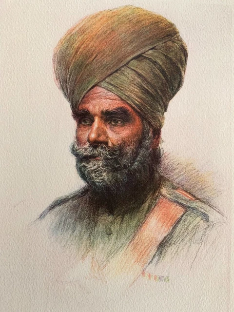RARE - WW 1 - Pastel Eugene Burnand - Sous Officier Hindou - Sikh - Indes - 1922 EUR 100,00 ...