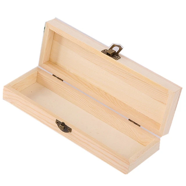 BOÎTE ARTISANALE RECTANGLE en bois naturel avec couvercle à charnières ...